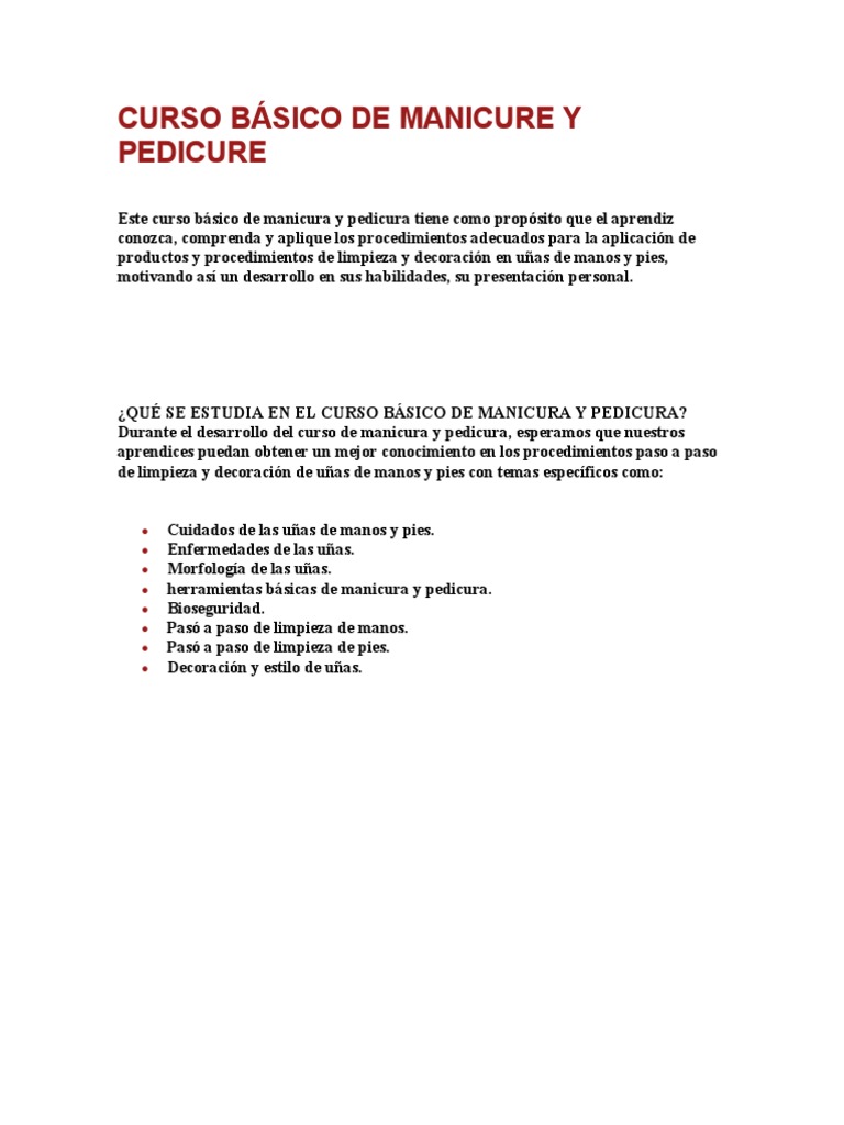 Curso Básico de Manicure y Pedicure | PDF | Clavo (anatomía) | Mano