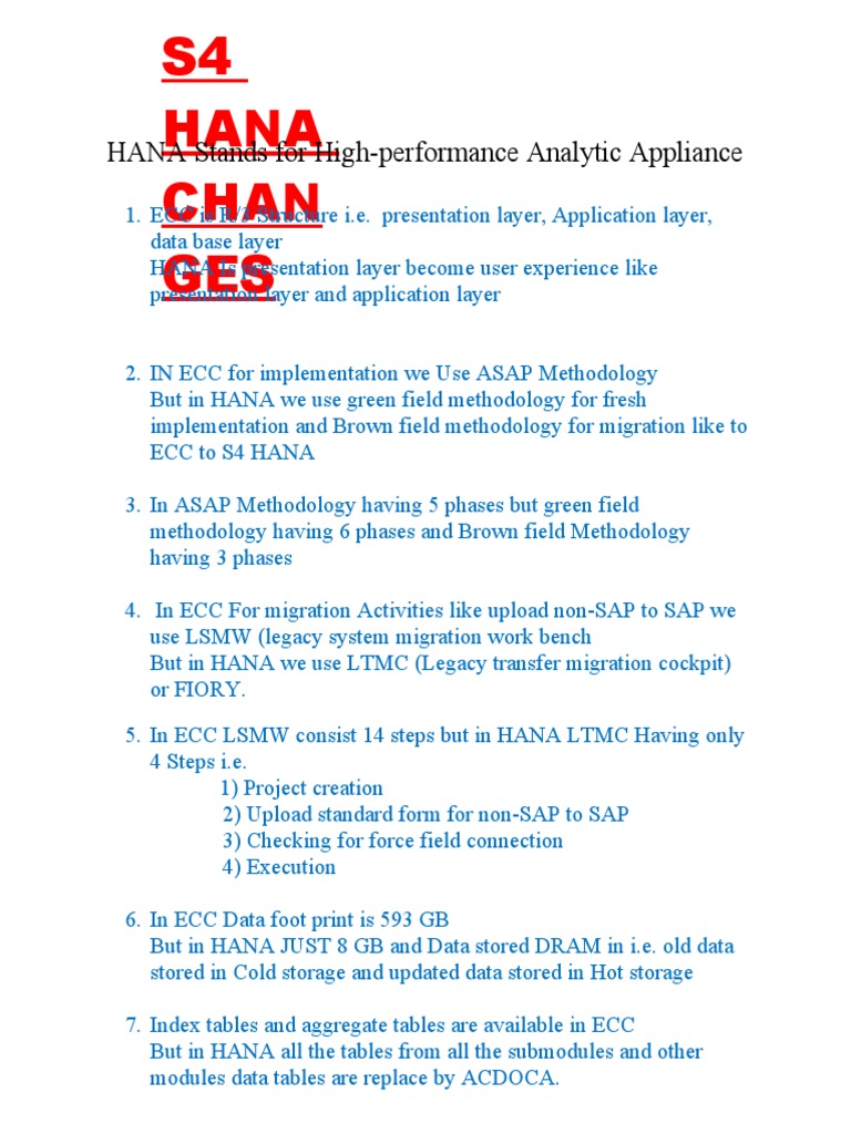 S4 HANA CHANGES Document | PDF | Valuation (Finance) | Databases
