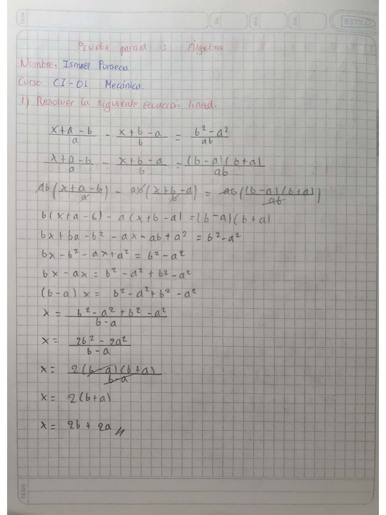 Fonseca Ismael Prueba 3P Algebra | PDF