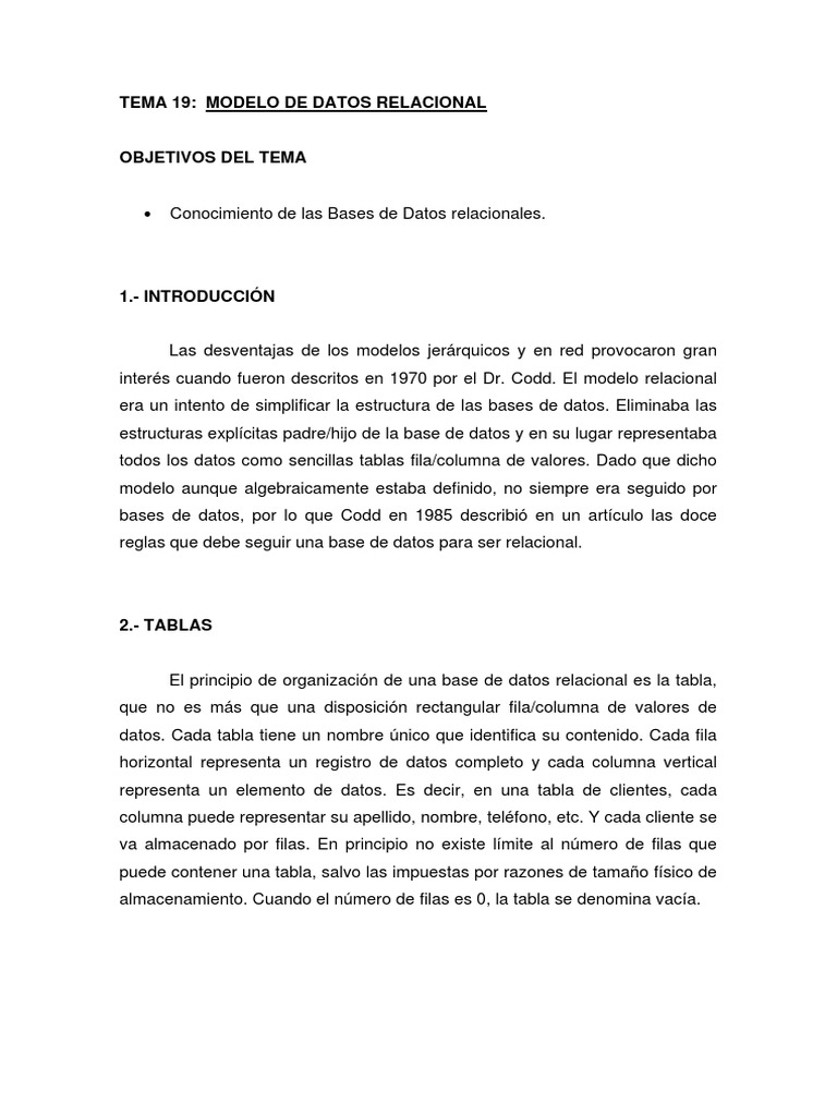 Modelo de Datos Relacional: Claves y Reglas | PDF | Base de datos ...