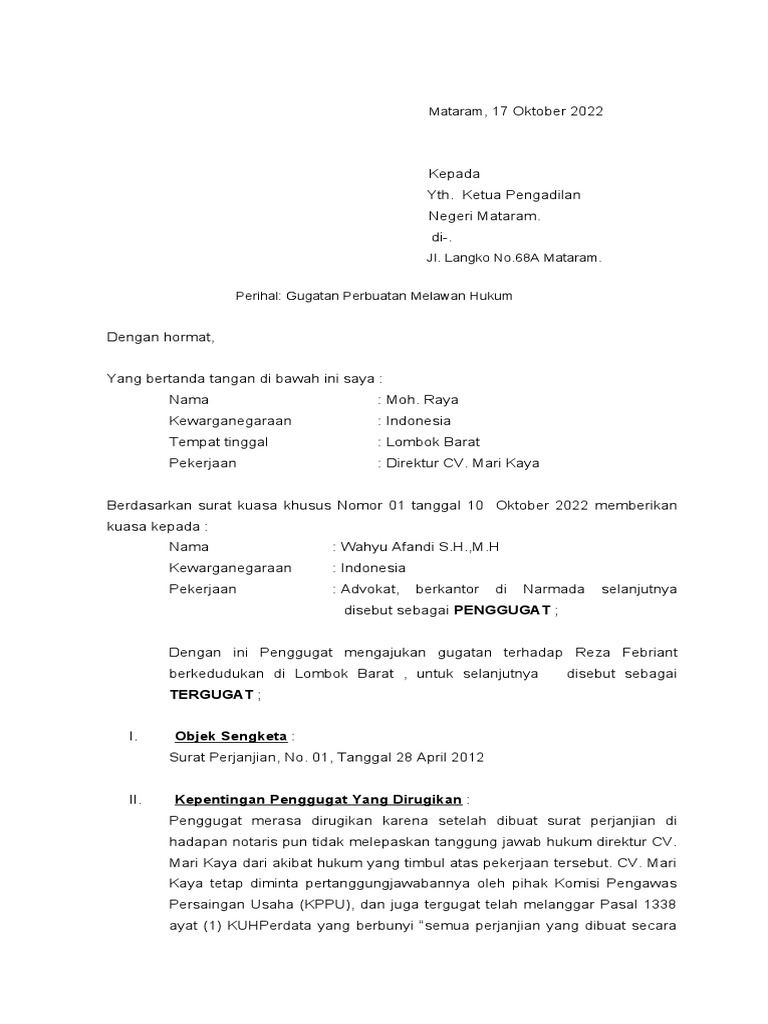 Contoh Surat Gugatan | PDF