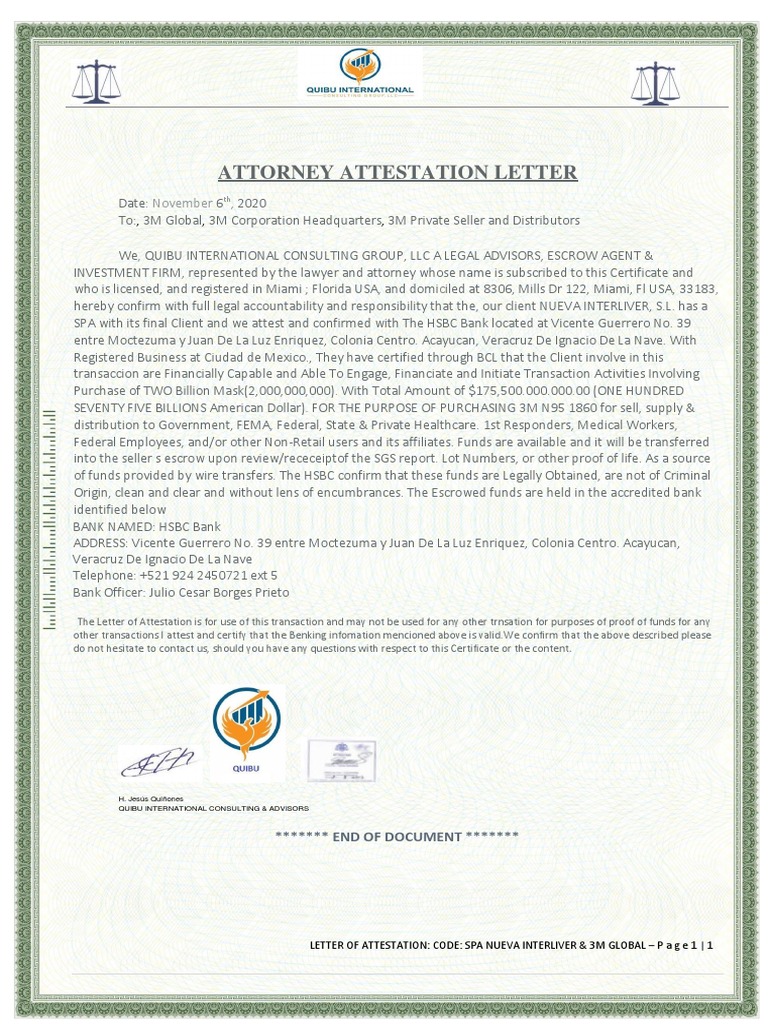 Loa-2b Certification Funds Nueva Interliver To 3M Global Nov 18 PDF ...