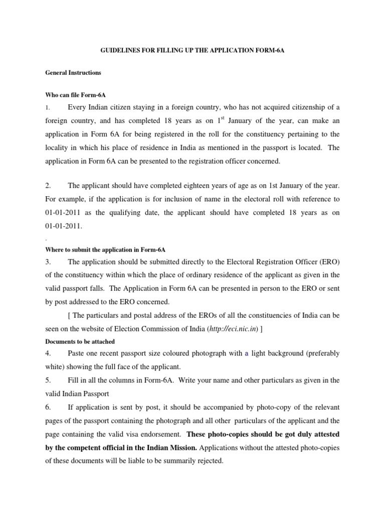 Guidelines for Filing Form 6A: Instructions for Indian Citizens ...