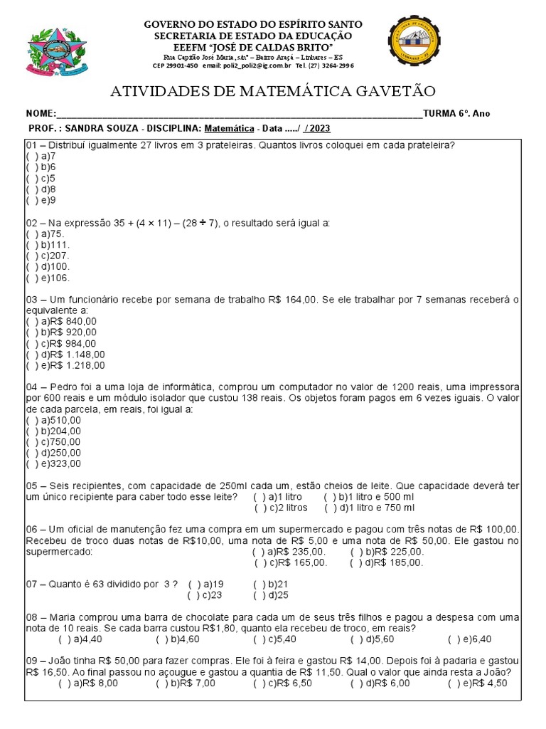 Atividade 02 - Gavetão - Sétimo Ano | PDF
