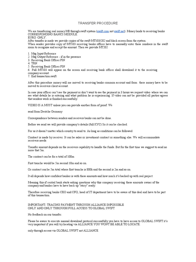 Transfer Procedure | PDF | Money | Banking Technology