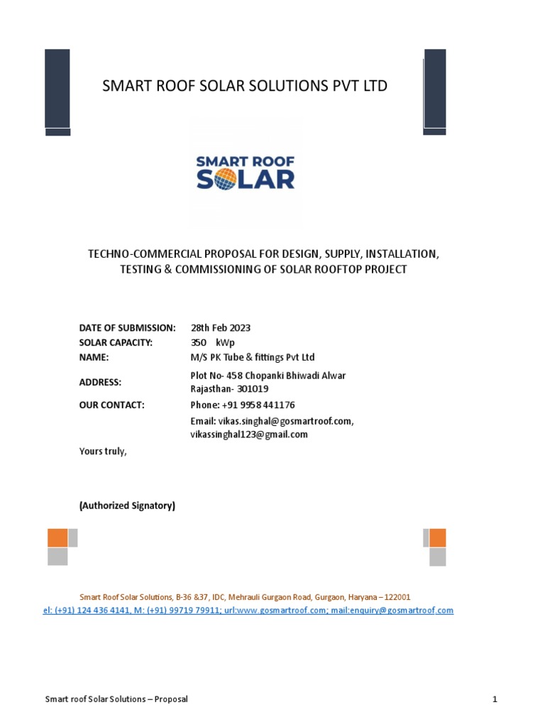 SMART ROOF 350 KWP SOLAR PROPOSAL | PDF | Indemnity | Legal Liability