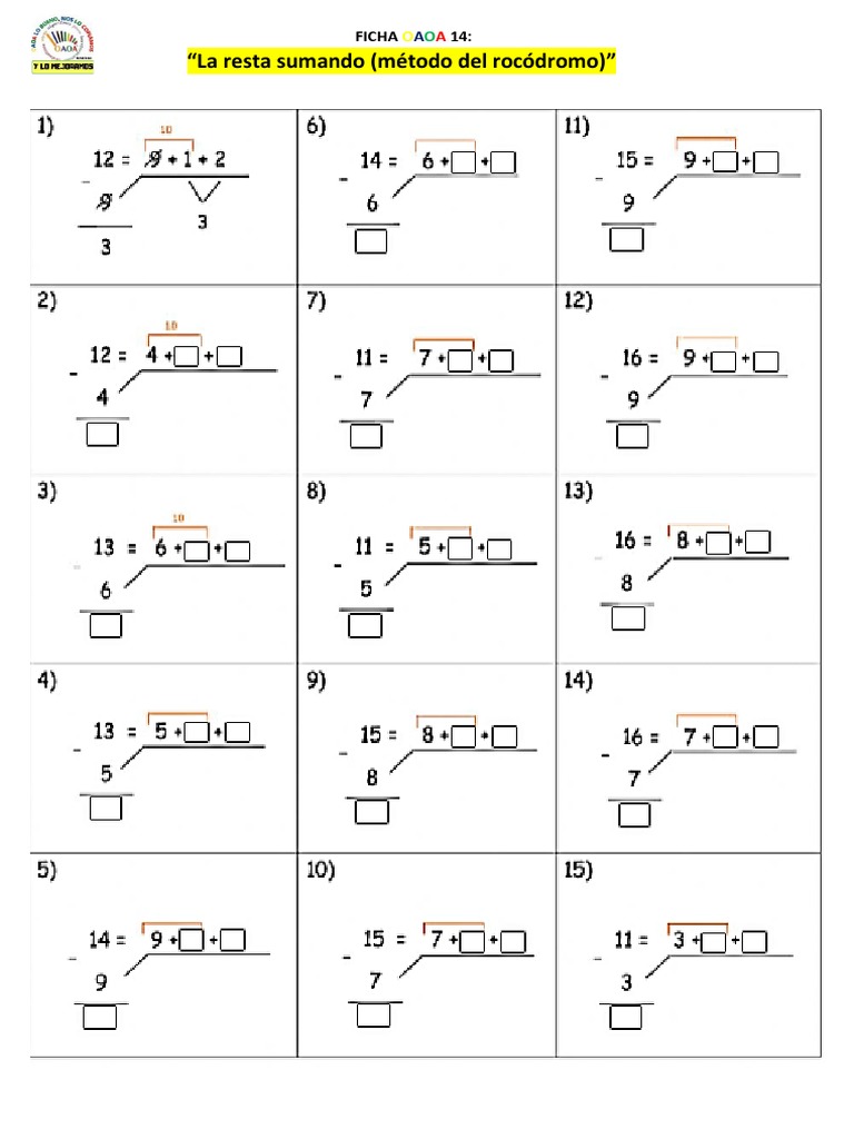 Ficha Oaoa 14 - La Resta Sumando | PDF