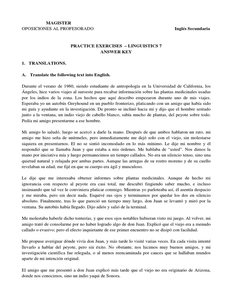 07 Practice Exercises Linguistics 7 - Answer Key | PDF