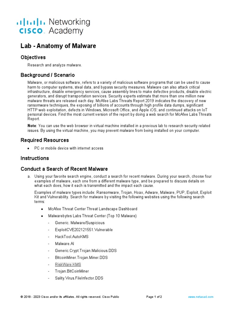 14.1.11 Lab - Anatomy of Malware | PDF | Malware | Security