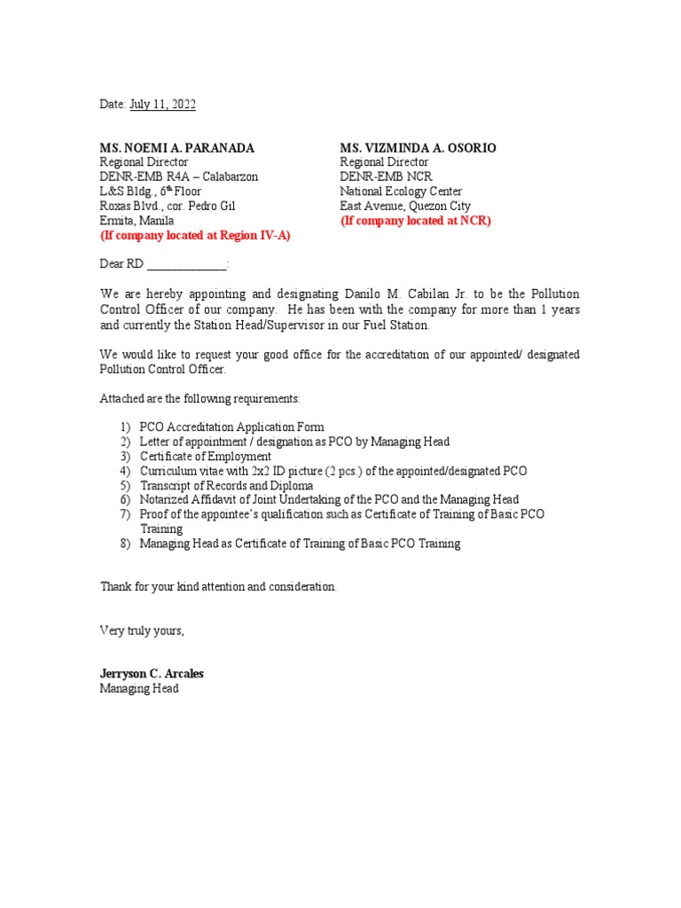 PCO Appointment and Letter of Request | PDF