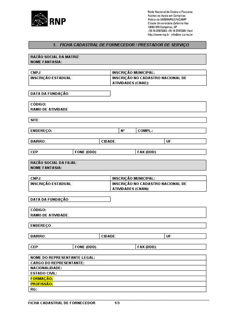 Microsoft Word - FICHA PARA CADASTRO DE FORNECEDOR E OU PRESTADOR DE ...