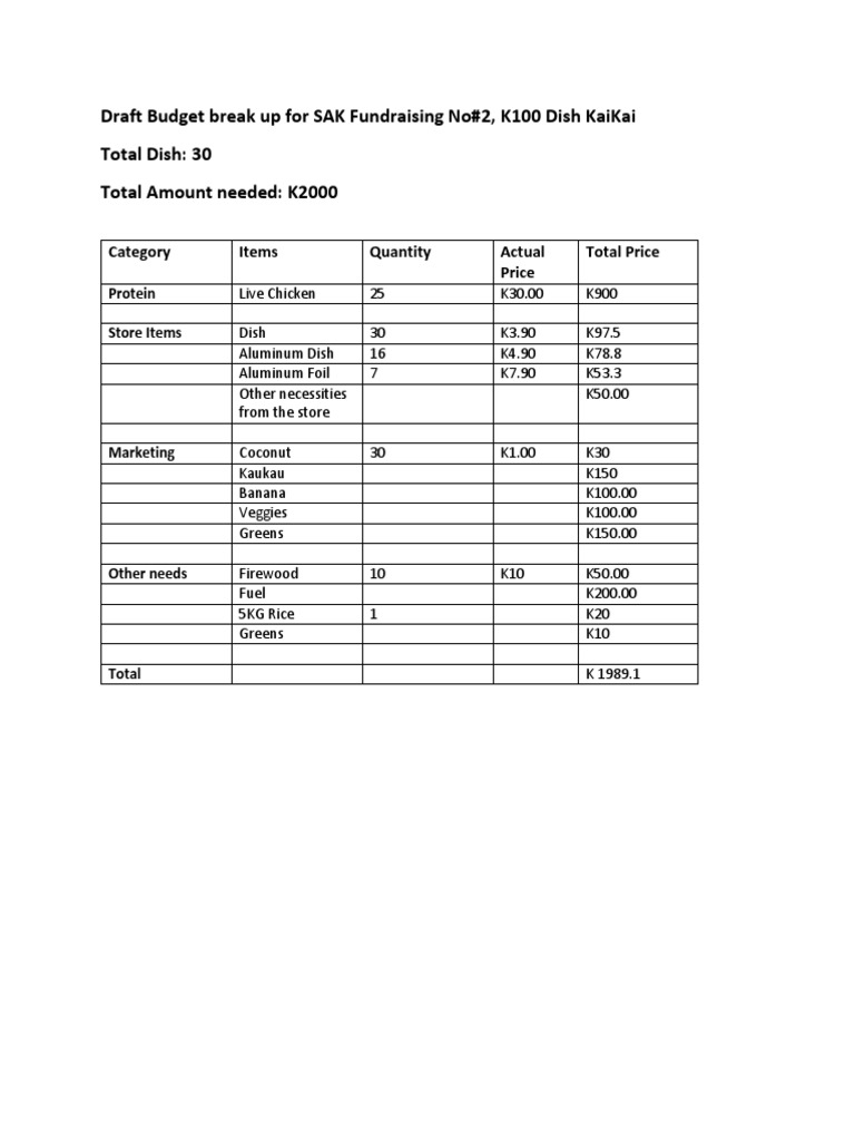 Budget For K100 Dish Kaikai | PDF