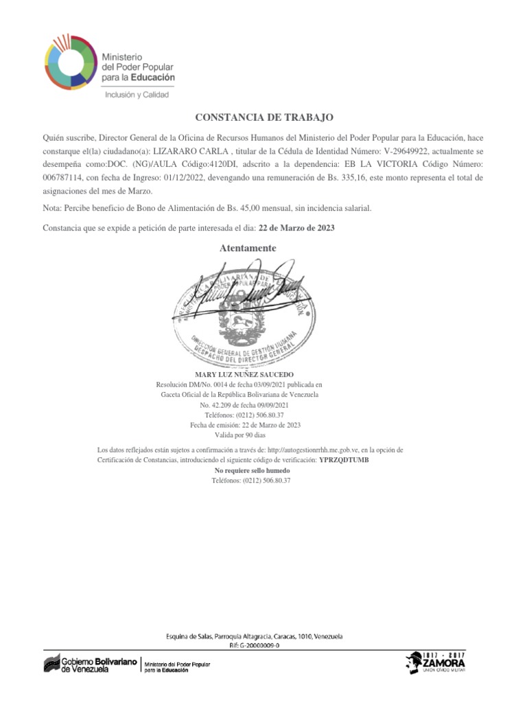 Contancia de Trabajo | PDF