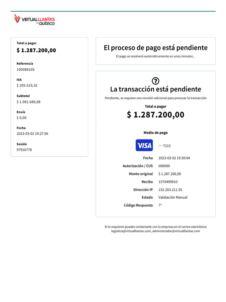 Transacción de Pago Pendiente: Detalles | PDF