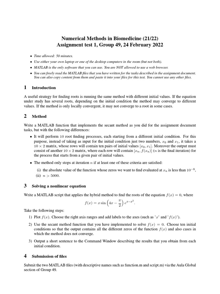 MATLAB Root Finding Methods Assignment | PDF | Numerical Analysis | Mathematical Logic
