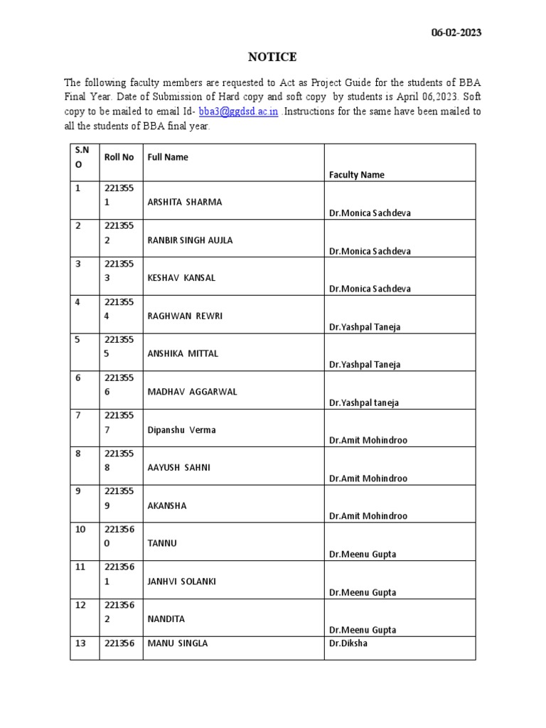 Project Teacher Incharge 2023 | PDF