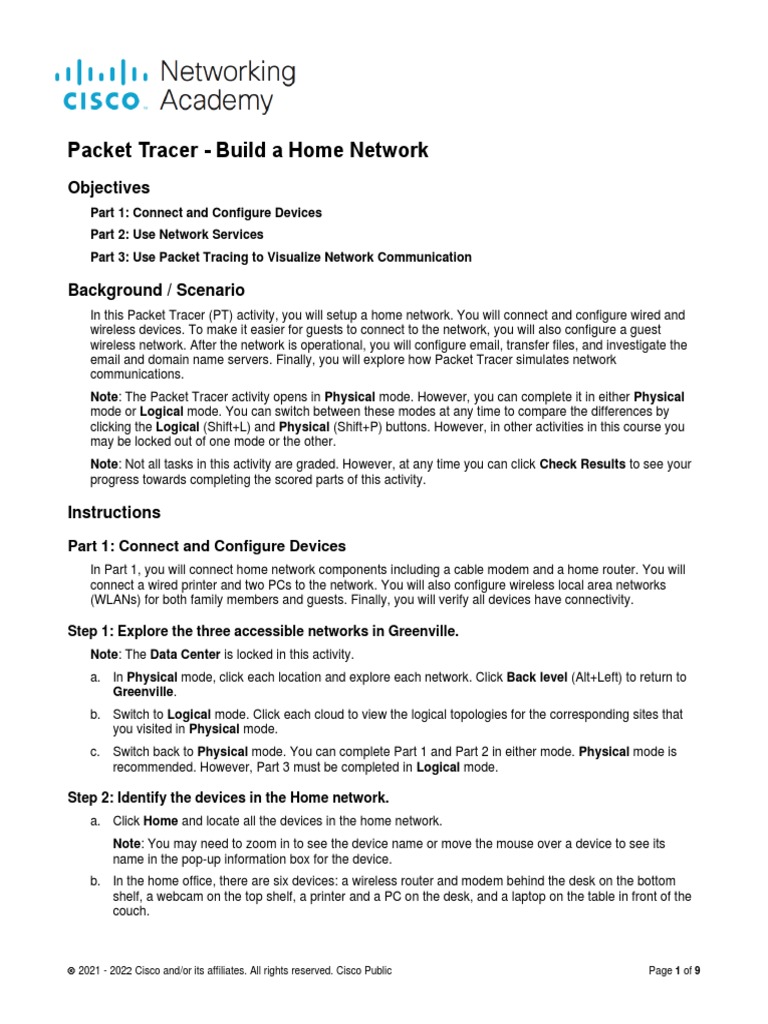1.3.6 Packet Tracer Build A Home Network Answer Key | Download Free PDF | File Transfer Protocol ...