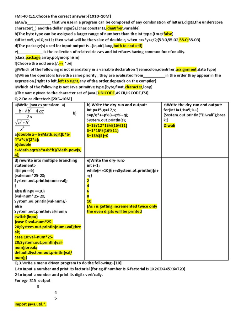 mcq-4,5,6 Java Dry-Run Programs Answers | PDF | Computer Engineering | Computer Science