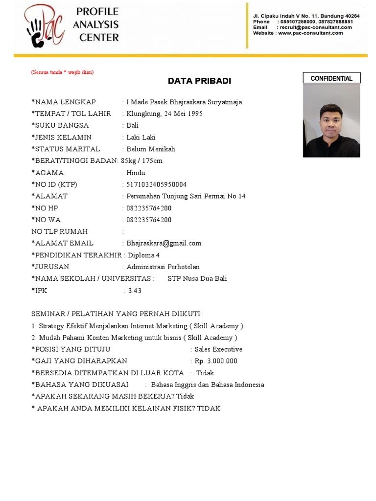 Form Data Karyawan Pac Consultant | PDF