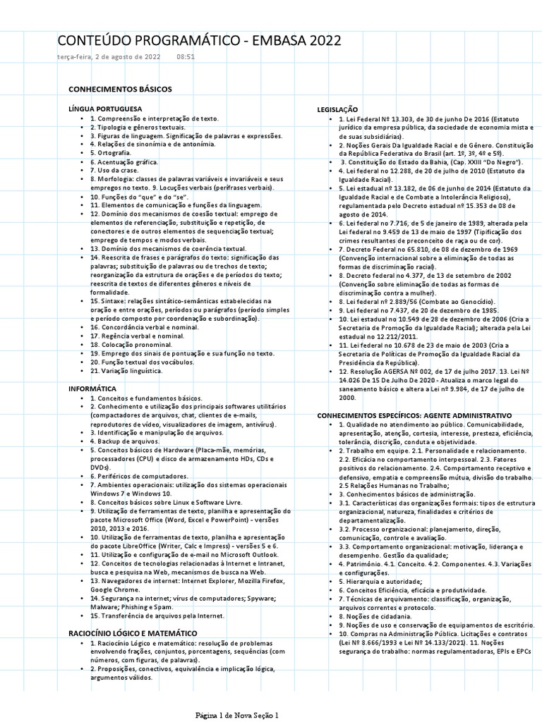Conteúdo Programático - EMBASA 2022 | PDF | Internet | Microsoft