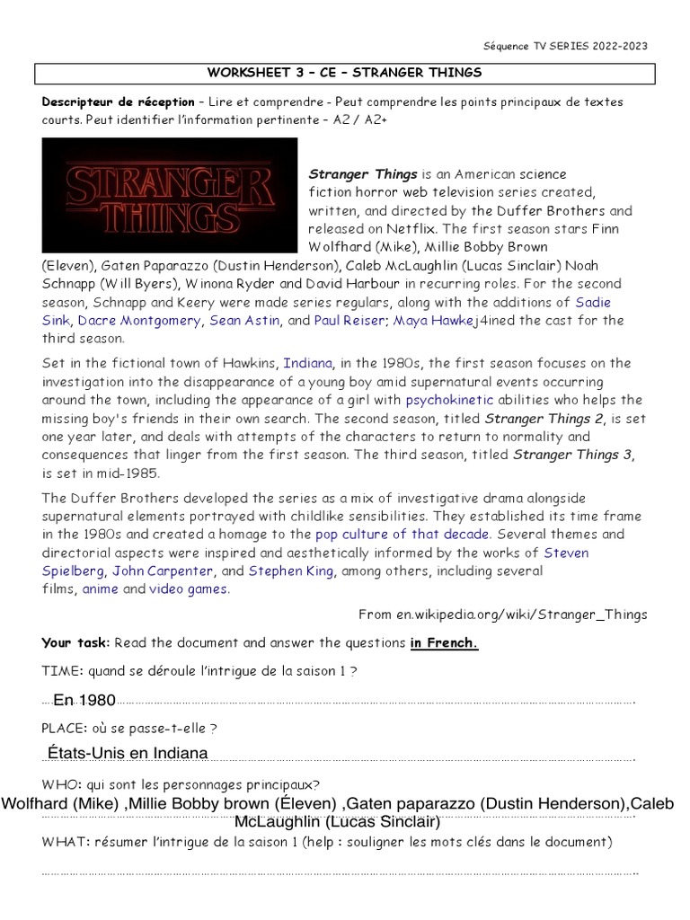 Worksheet 3 - CE Stranger Things A2 | PDF | Games & Activities