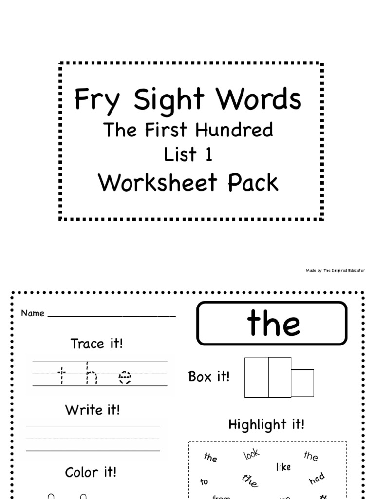 Fry Sight Words Worksheet Pack | PDF | Language Arts & Discipline