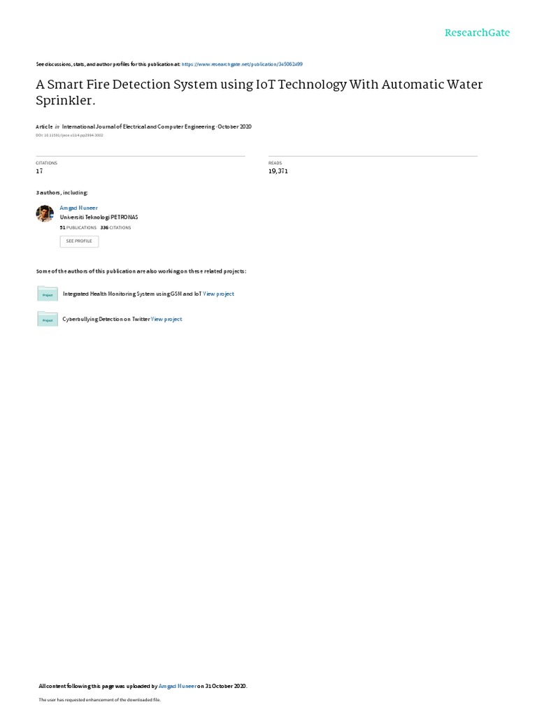 A Smart Fire Detection System Using Iot Technology With Automatic Water ...