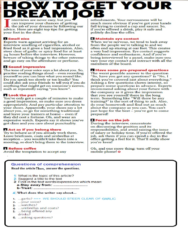 Dream Job Text and Questions | PDF