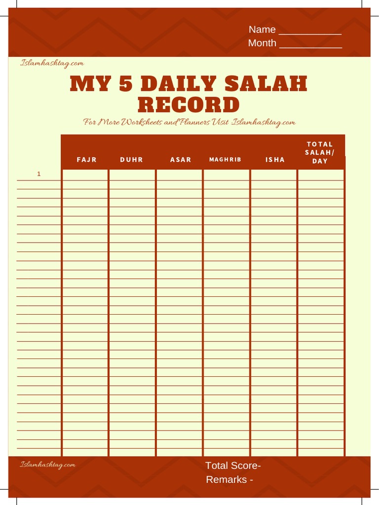 Daily Salah Record Sheet | PDF