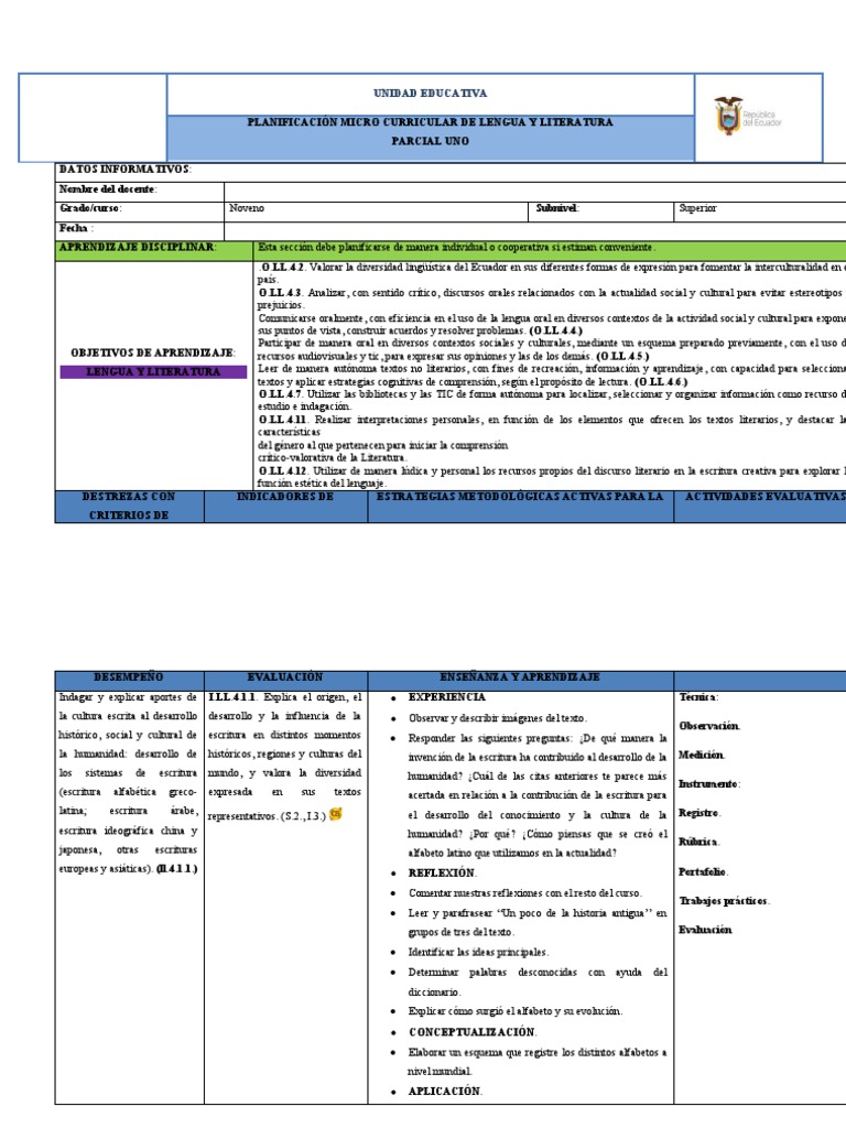 9no - Pud Parci 1 - LL | PDF | Evaluación | Escritura