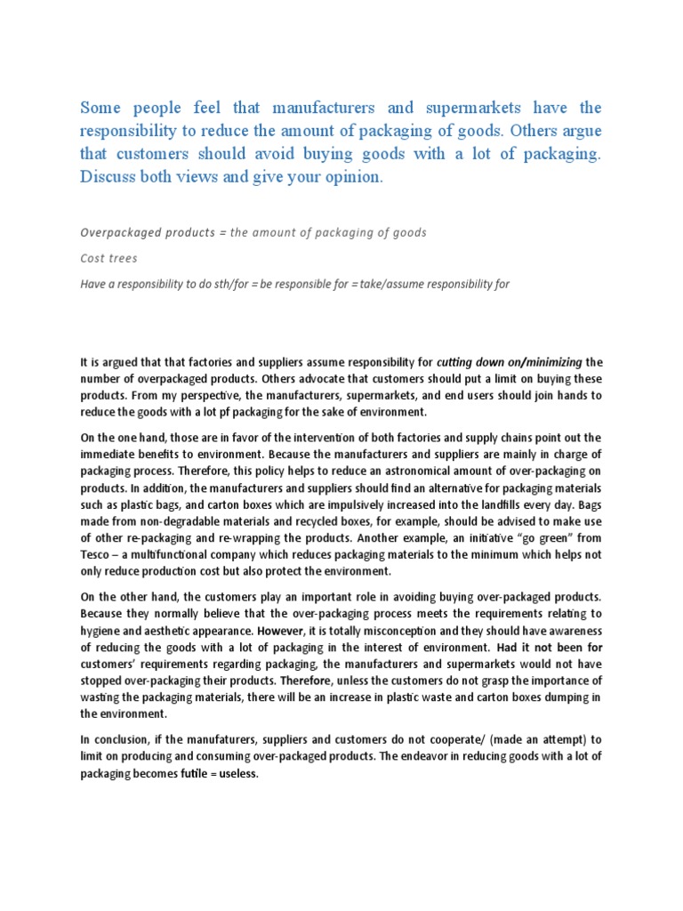 Writing Task 2 Responsibility On Packaging | PDF | Supply Chain ...
