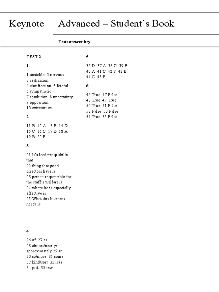 Test 2 Answer Key | PDF