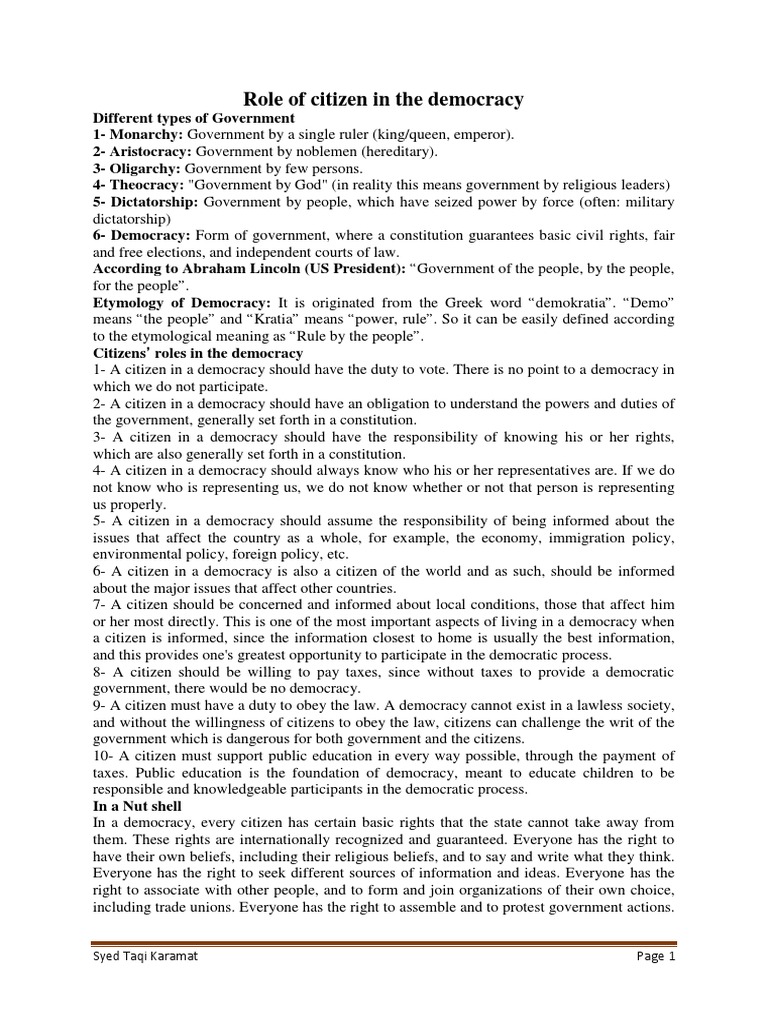 1 Role of Citizen in The Democracy | Download Free PDF | Democracy ...