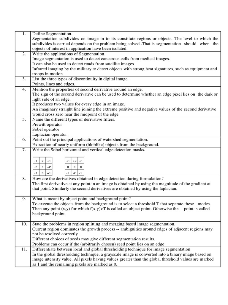 Unit 4 2marks DIP | PDF | Image Segmentation | Algorithms