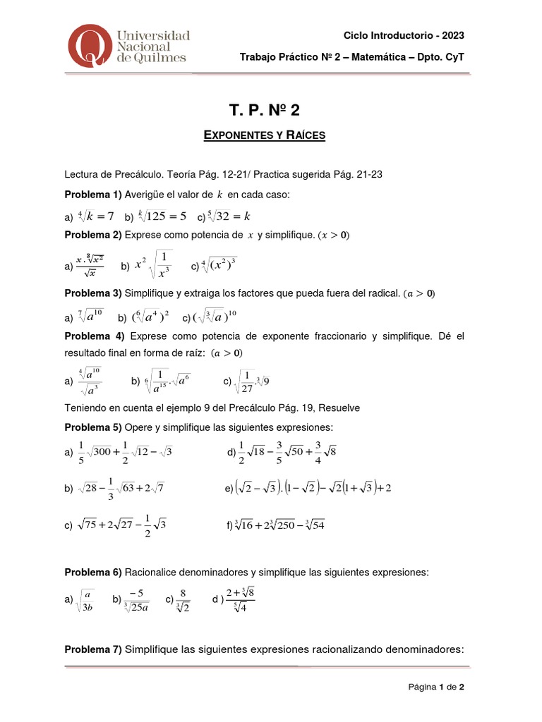T P - 2 PDF | PDF | Matemáticas | Matemática Elemental