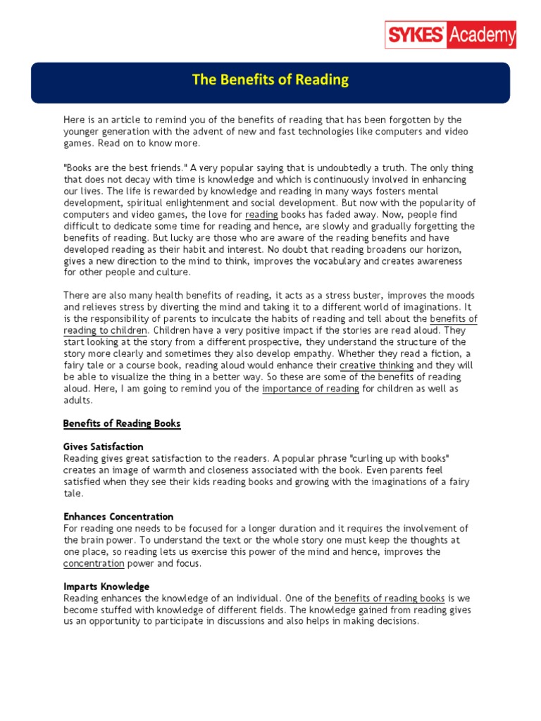 The Importance of Reading: Benefits for Children and Adults | PDF ...