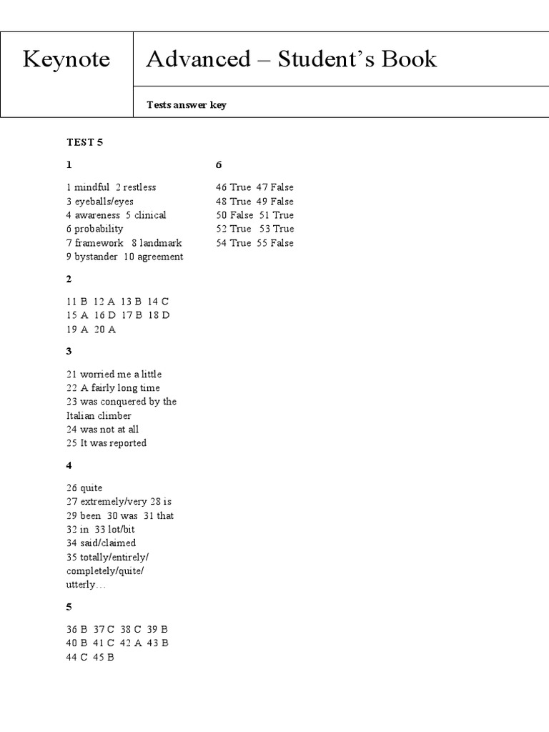 Test 5 Answer Key PDF | PDF