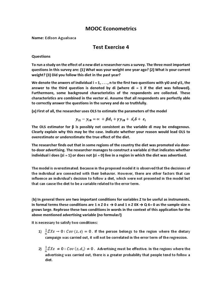 MOOC Econometrics 4 | PDF | Regression Analysis | Ordinary Least Squares