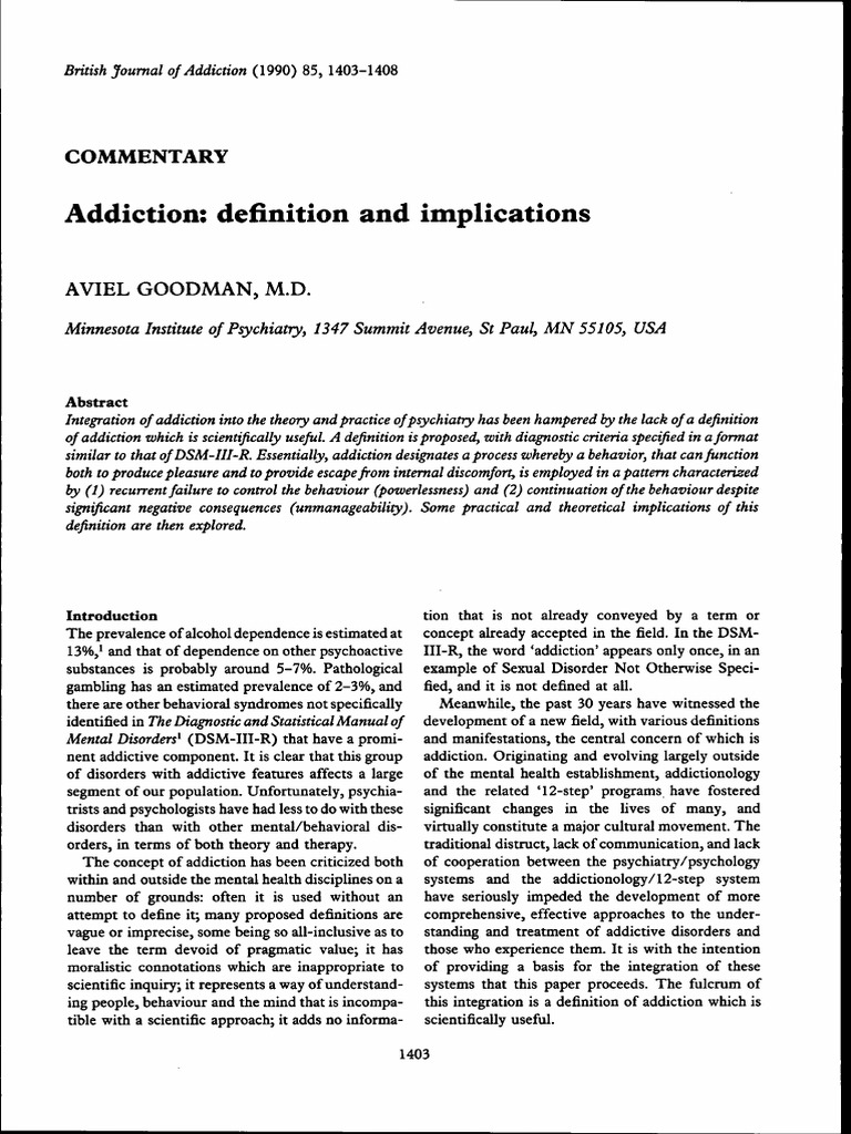 Definition of Addiction PDF | PDF | Mental Disorder | Substance Dependence