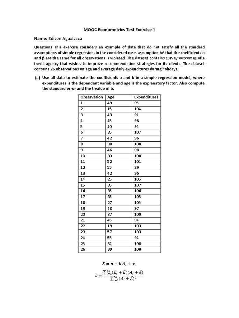 Mooc Econometrics Test Exercise 1 Pdf Errors And Residuals