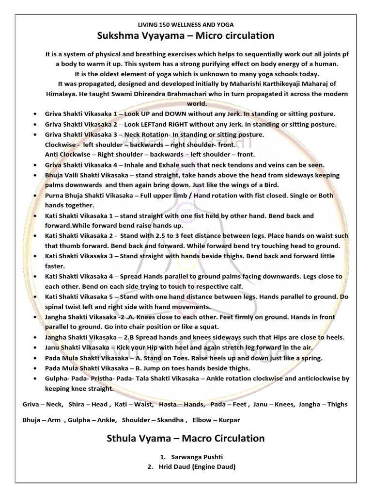 Sukshma and Sthula Vyayama | Download Free PDF | Human Anatomy ...