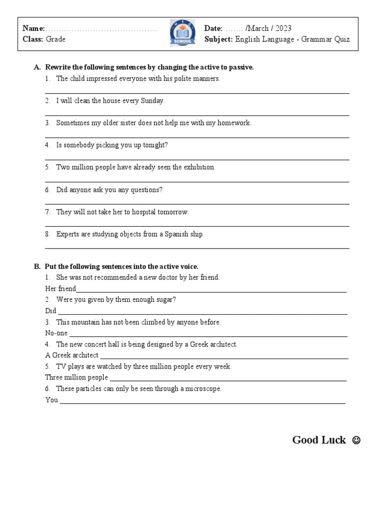 Passive and Active Quiz | PDF