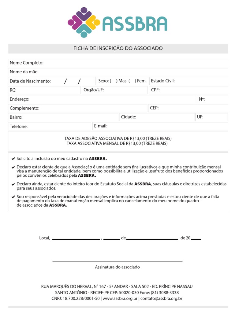 Ficha de Inscrição Do Associado | PDF