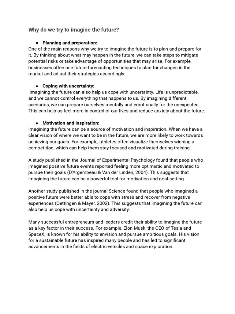 Why Do We Try To Imagine The Future PDF | PDF