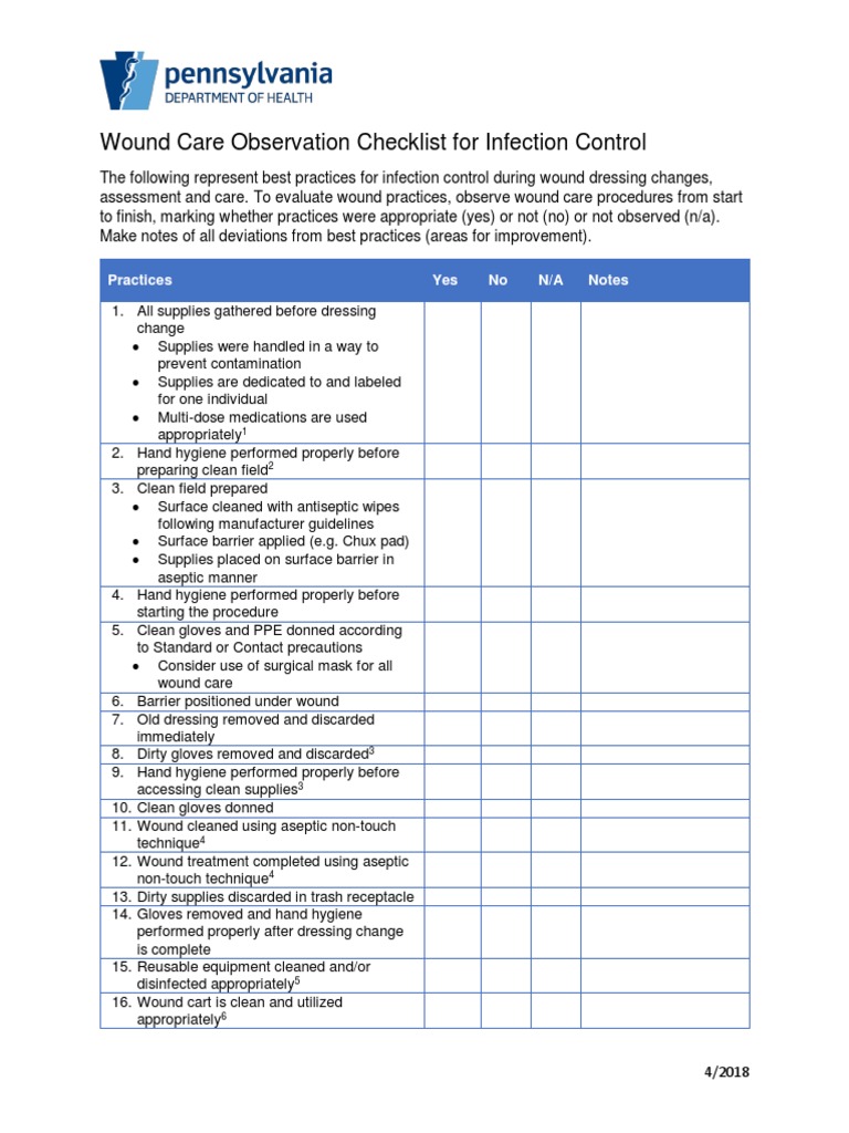 Wound Care Infection Control Checklist | PDF | Hand Washing | Hygiene