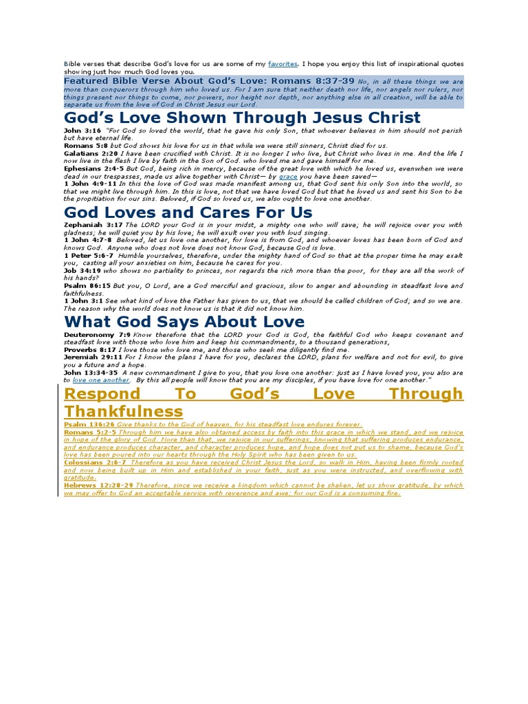 Bible Verses That Describe God Love | PDF | Jesus | Lazarus Of Bethany