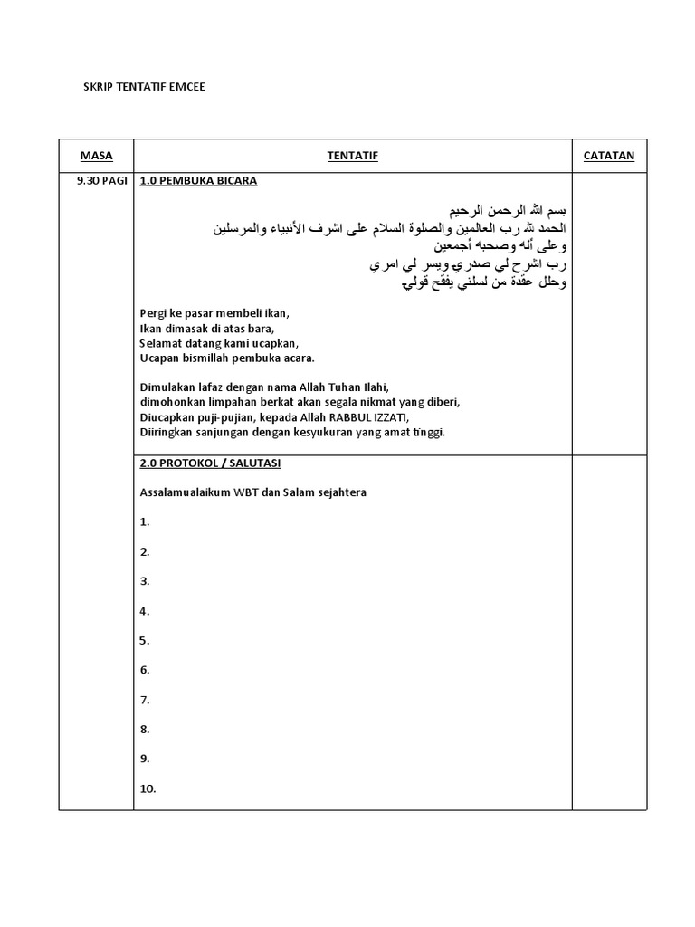 Skrip Tentatif Emcee | PDF