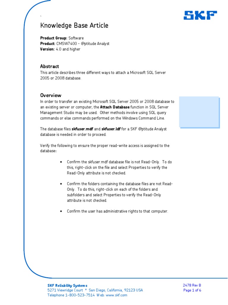 How To Attach A SQL Server Database (Using Skfuser - MDF File) | PDF ...