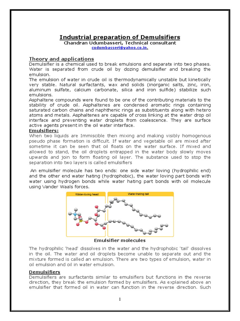 Industrial Preparation of Demulsifiers: Theory and Applications | PDF ...