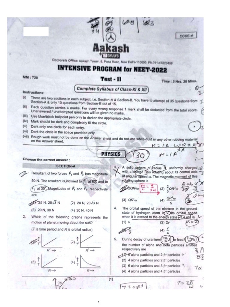 Aakash Intensive CST - 11 | PDF
